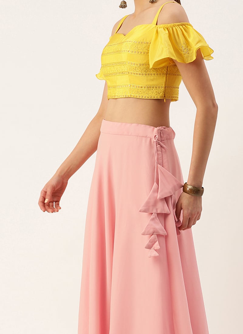 Shop Pink N Yellow Embroidered Lehenga Set Party Wear Festive Wear ...