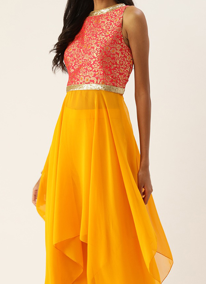 Shop Pink N Yellow Floor Length Palazzo Set Festive Wear in India - Cbazaar