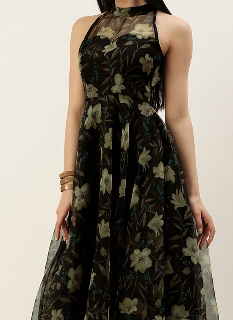 Shop Teen Girls Pink Organza Collar Halter Neck Gown Festive Wear ...