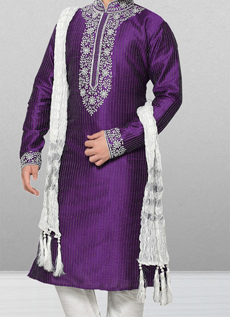 Shop Designer Purple Men Kurta Pyjamas Online At Cbazaar