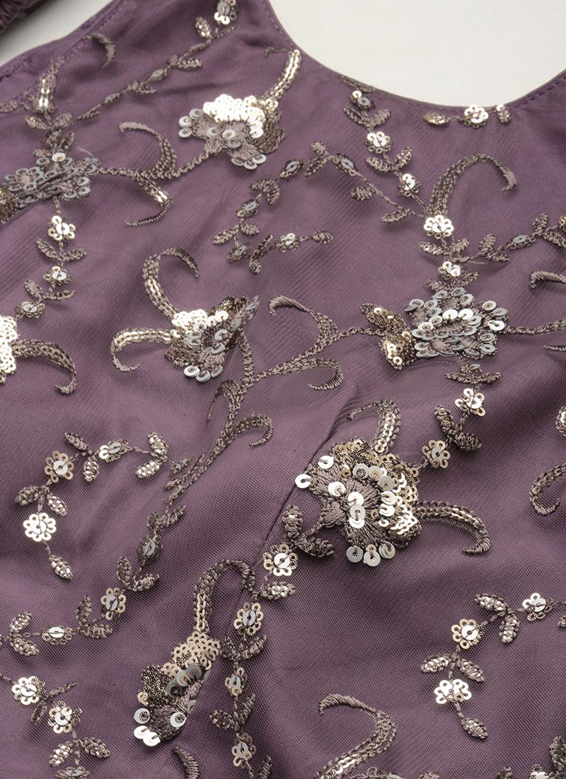 Buy Purple Net Sequins Embroidered Layered Style Gown Wedding Wear ...