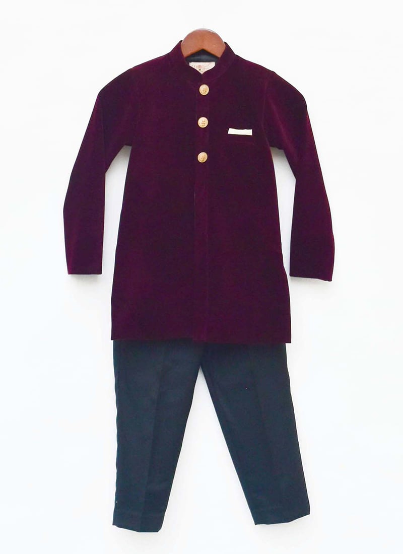 Shop Purple Velvet Soild Stitched Boys Suit in UK - Cbazaar