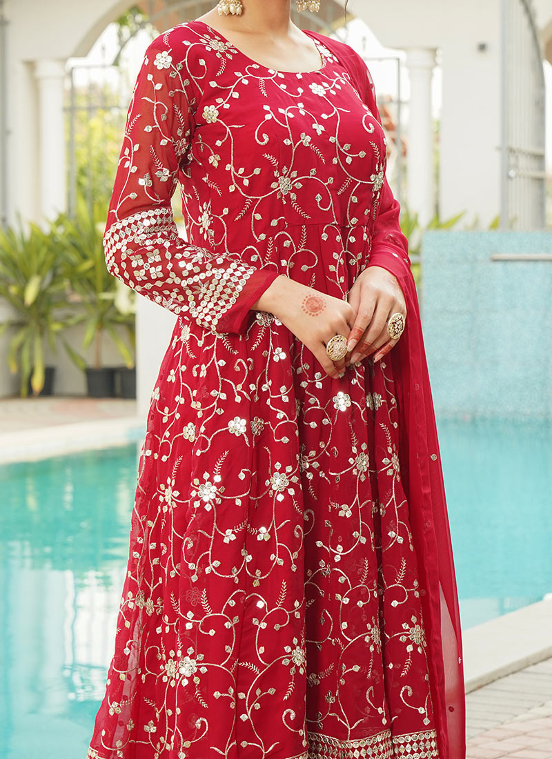 Shop Pink Faux Georgette Sequins And Embroidered Anarkali Suit After ...