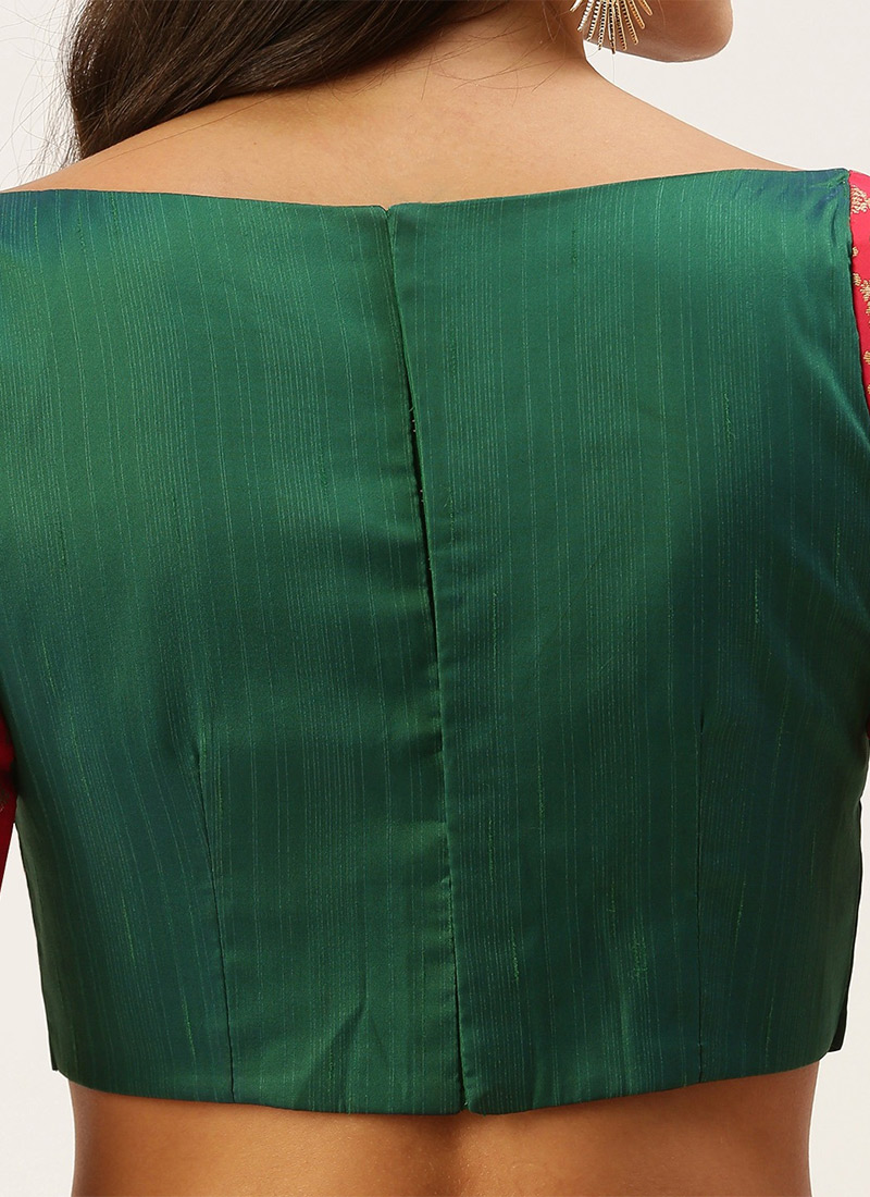 Shop Red Jacquard N Green Zero Shoulder Lehenga Set Party Wear Online ...