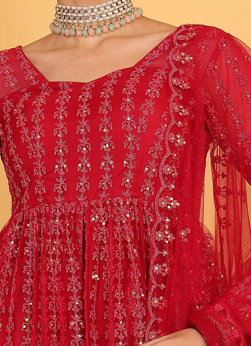 Shop Red Net Embroidered Palazzo Suit Wedding Wear Online at Best Price ...