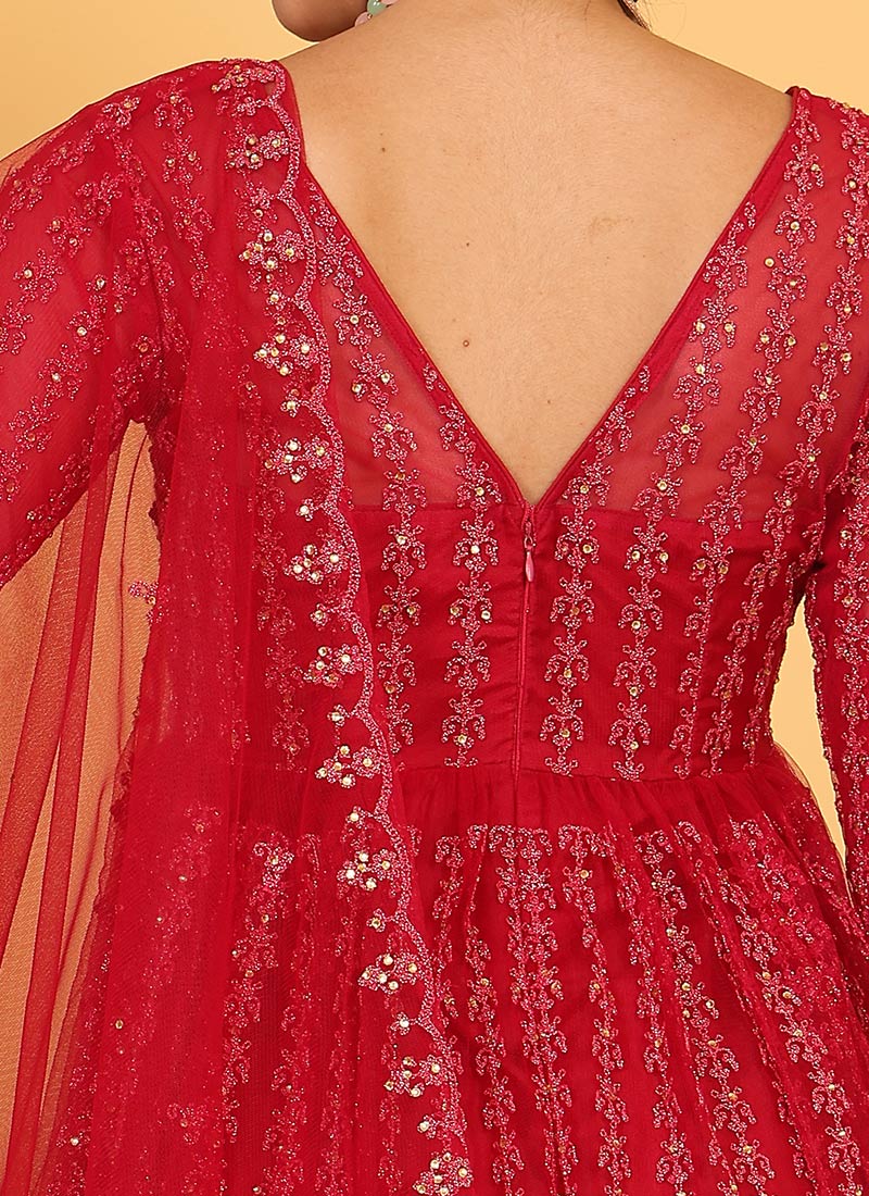 Shop Red Net Embroidered Palazzo Suit Wedding Wear Online at Best Price ...