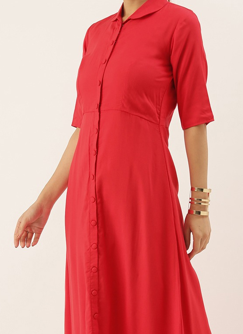 Shop Red Peter Pan Collar Neck Dress Work Wear Online at Best Price ...