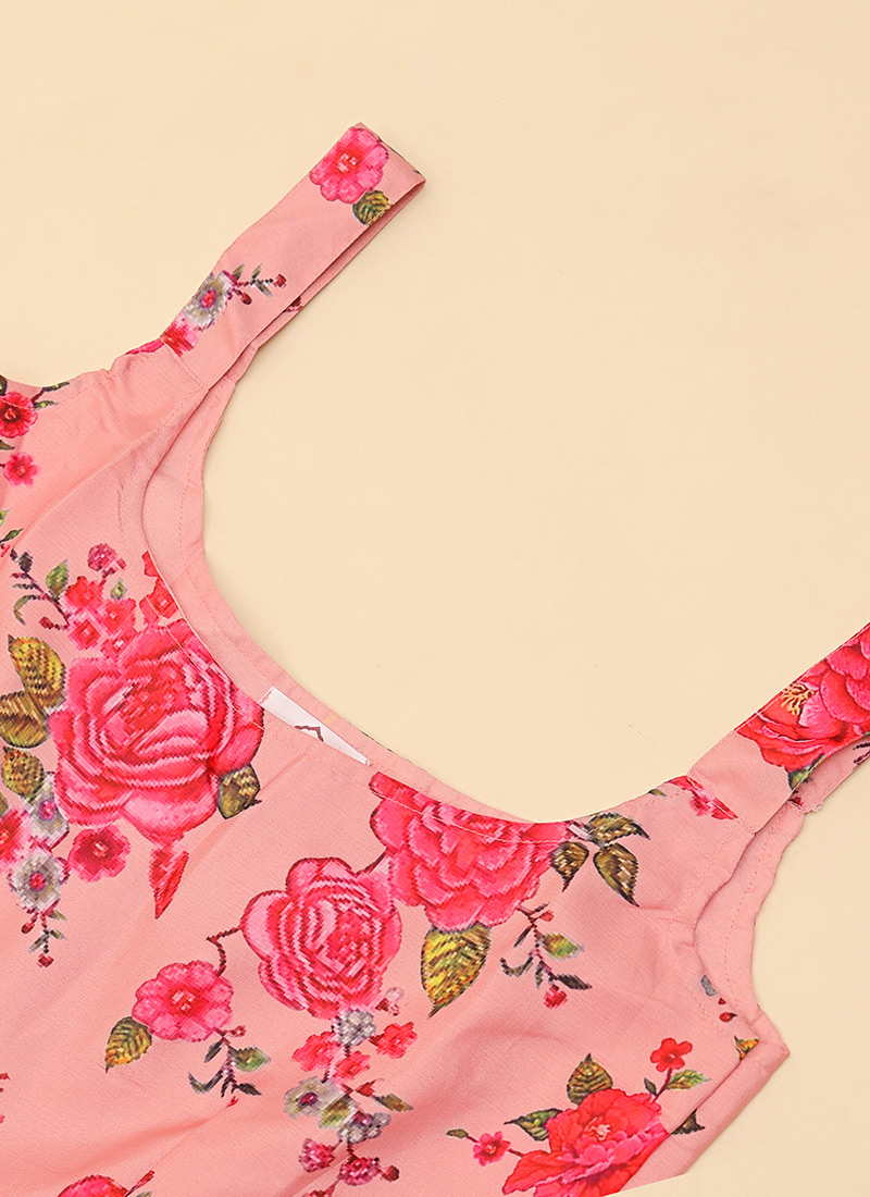 Shop Regal Peach Thread Sequins Digital Print Silk Anarkali And Net