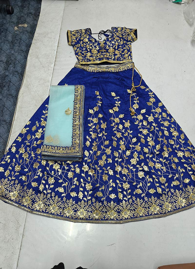 Shop Royal Blue Benarasi Silk Embroidered and Sequins Work Umberalla ...