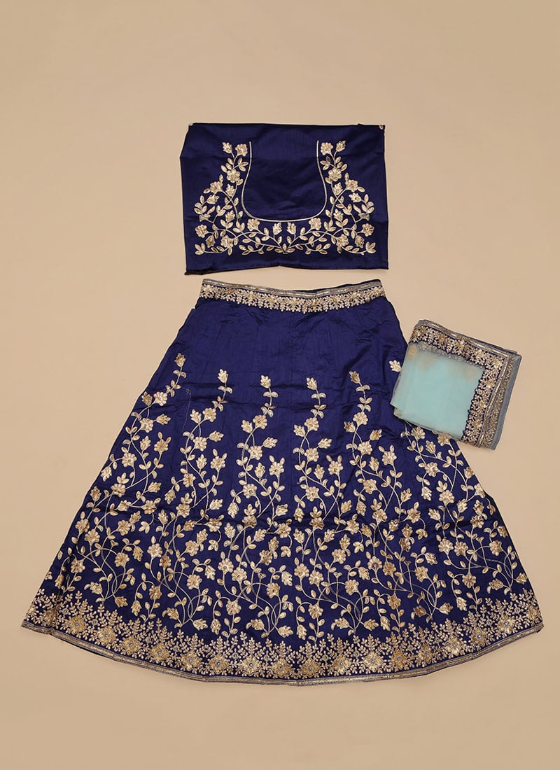Shop Royal Blue Benarasi Silk Embroidered and Sequins Work Umberalla ...