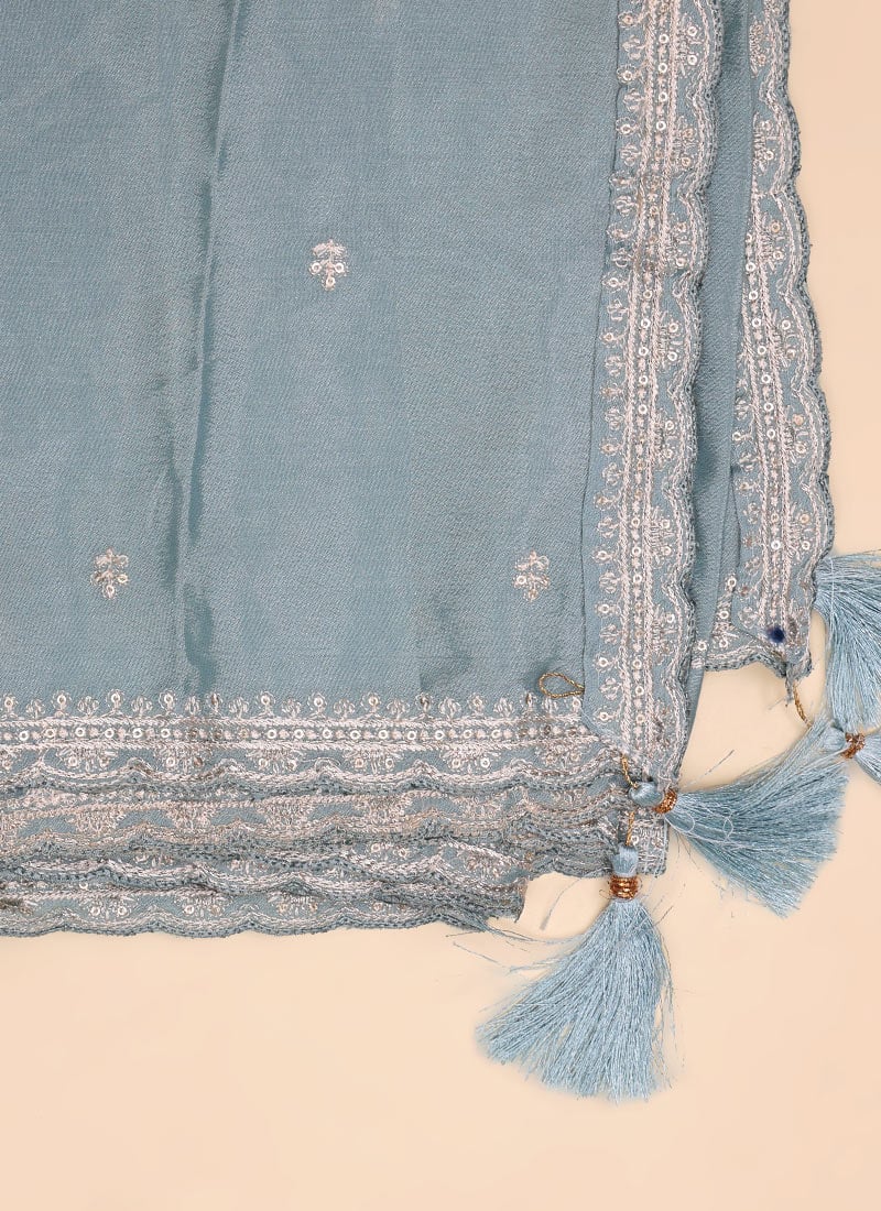 Shop Sky Blue Chinon Silk Stone Embroidered Sequins Straight Pant Suit ...