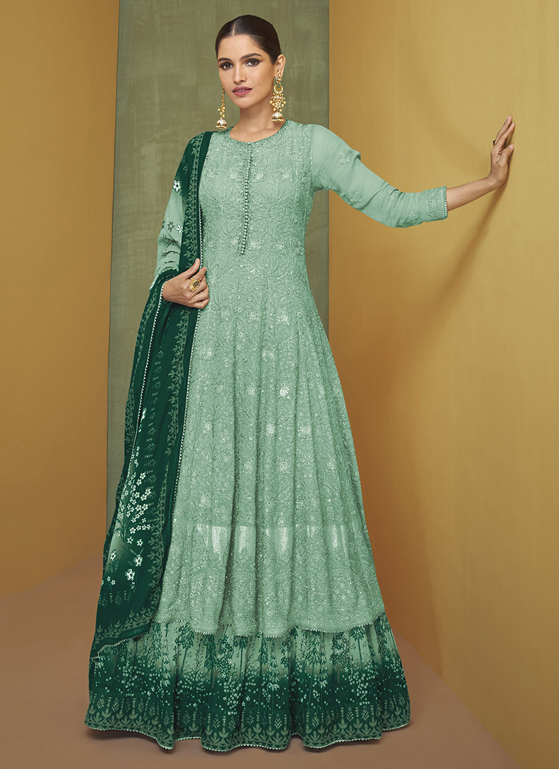 Buy Teal Green Faux Georgette Embroidered Anarkali Gown Party Wear ...