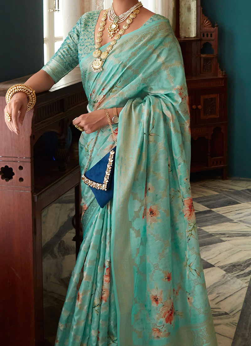 Shop Turquoise Color Sarees Online Shopping - Cbazaar