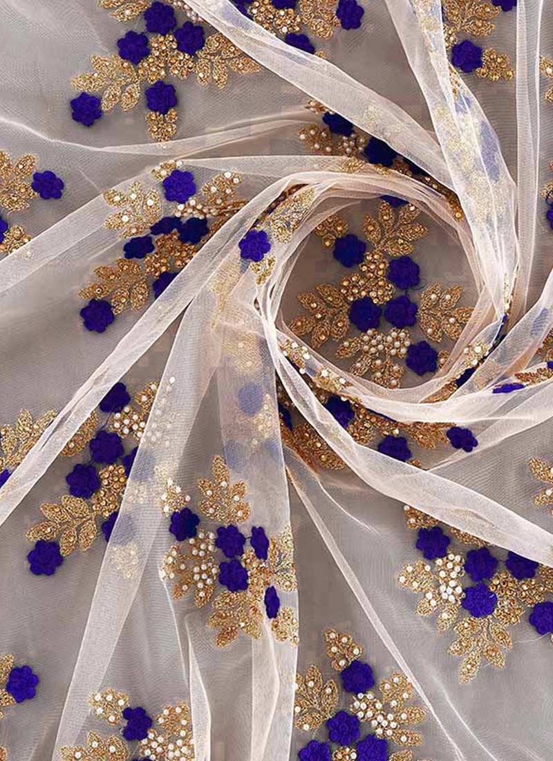 Shop White Embroidered Net Fabric in India - Cbazaar