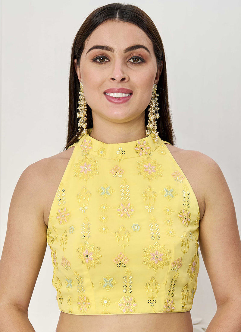 Shop Yellow Embroidered Blouse Festive Wear Online at Best Price | Cbazaar