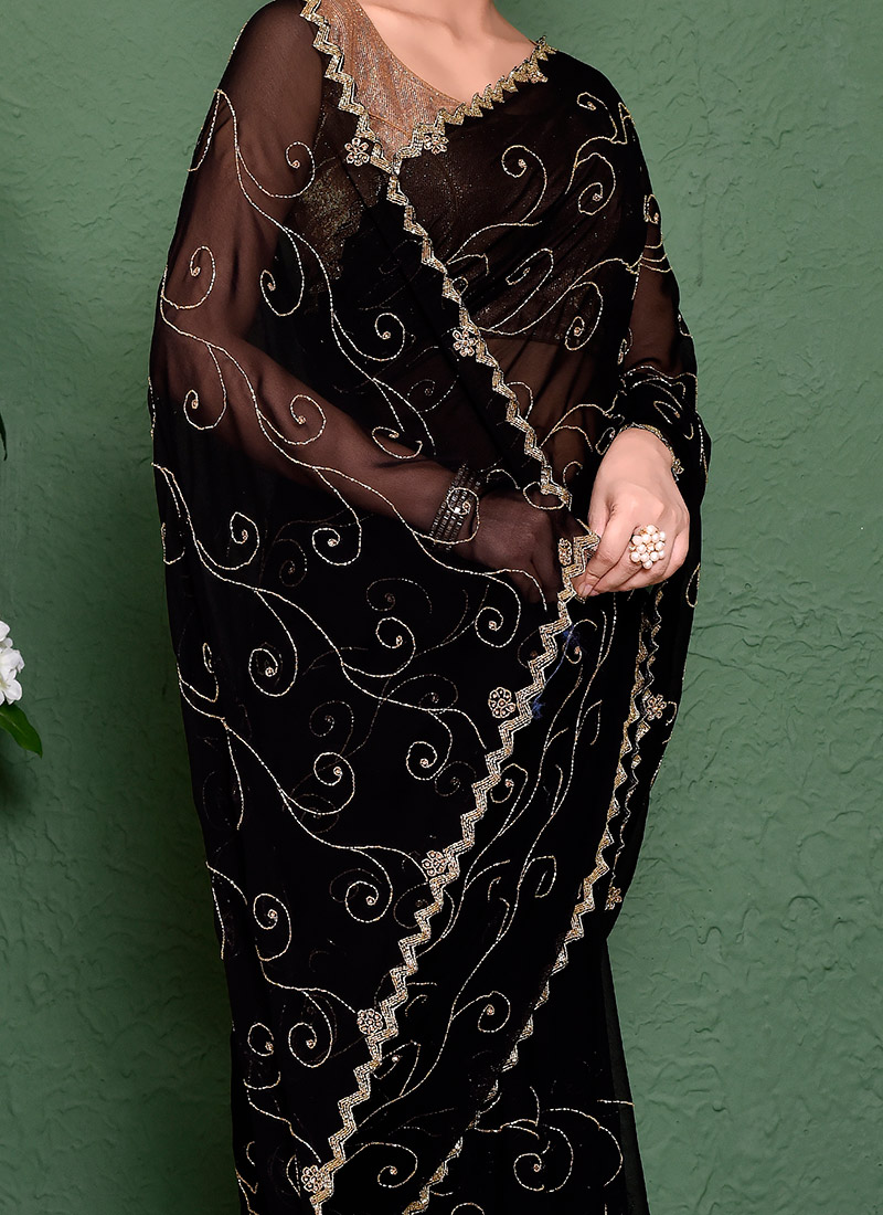 Hand Embroidered Sarees | Zardosi Sarees | Zari Stone work sarees