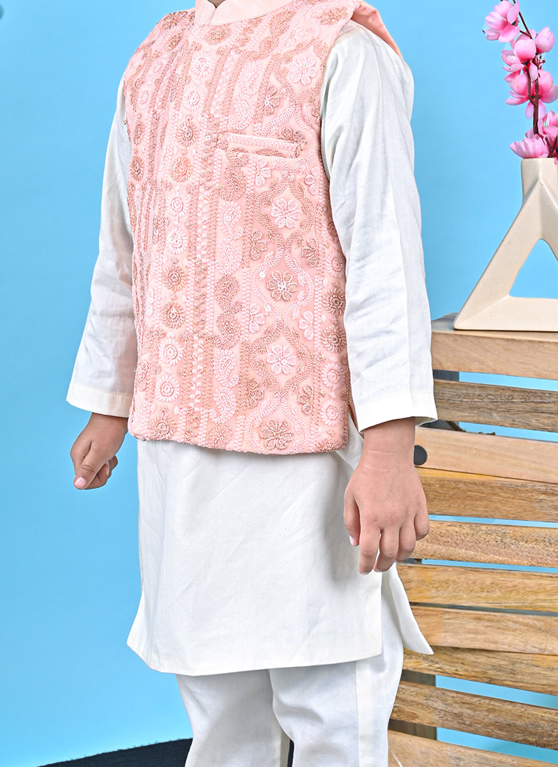 Shop Alluring Off White Cotton Boys Bandi Set Party Wear Online at Best ...