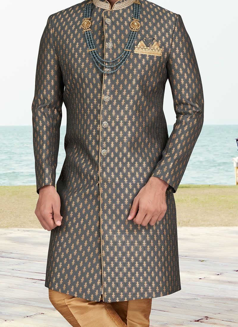 Buy Art Silk Jacquard Pakistani Style Indowestern Sherwani Party Wear ...