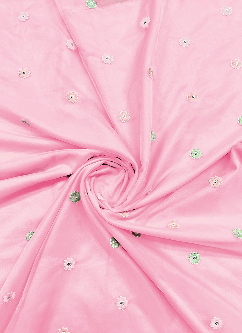 Buy Baby Pink Embroidered Organza Fabric Online at Best Price | Cbazaar