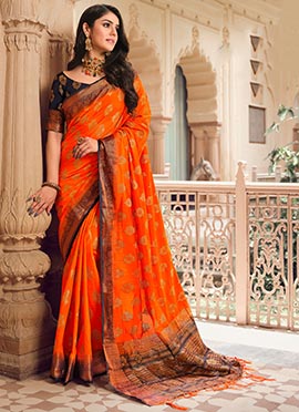 Buy Orange Sarees Online | Orange Sarees Styles | Online Orange Sarees