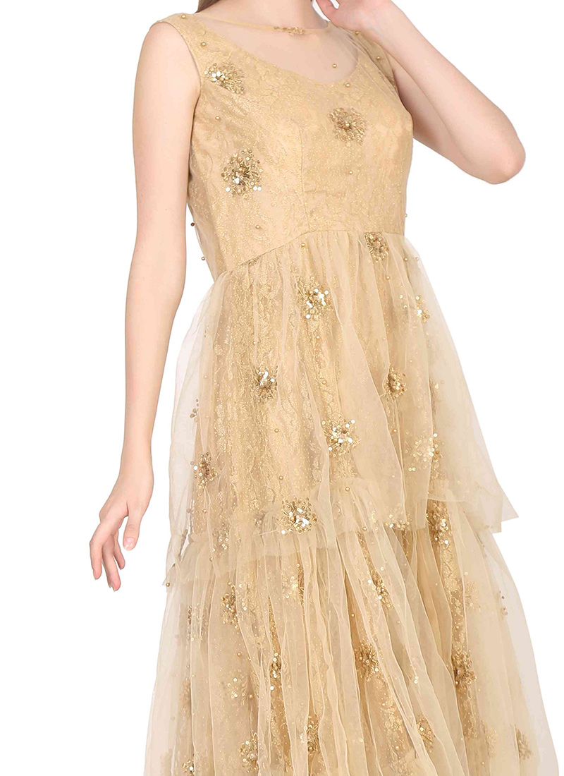 Shop Beige Net Embroidery Layered Gown Party Wear Online at Best Price ...