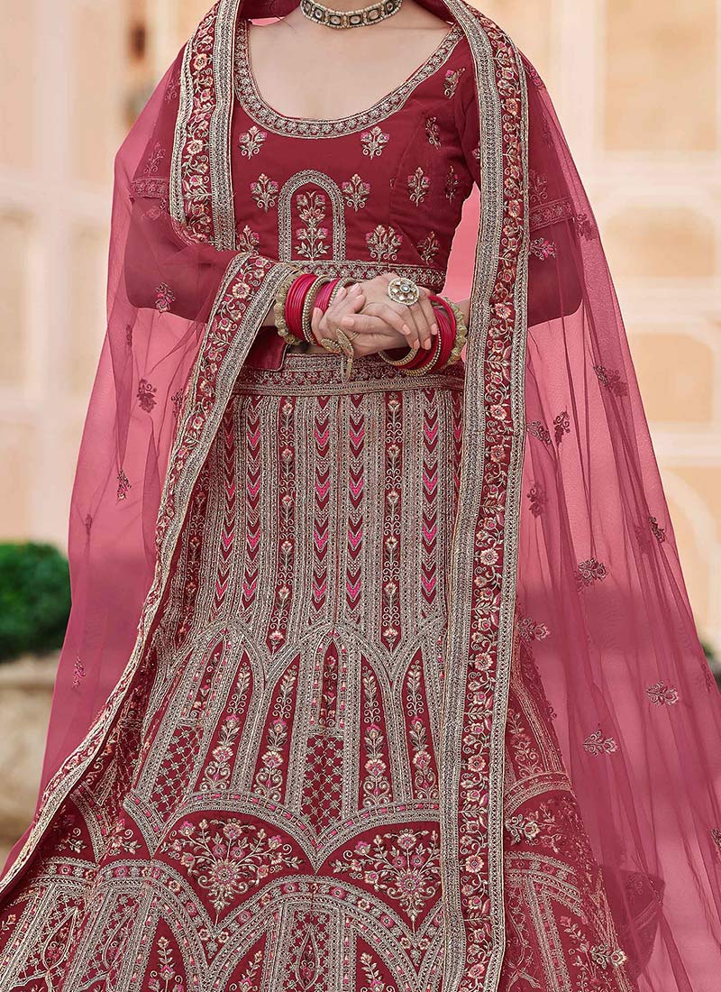 Buy Berry Maroon Velvet Embroidered N Stones A Line Lehenga Wedding ...