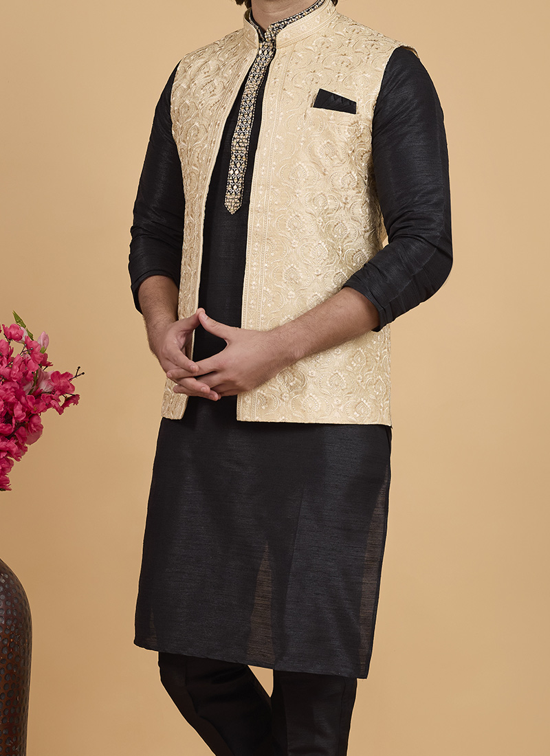 Shop Black Banarasi Silk Embroidered Sequins Bandi Set Festive Wear ...