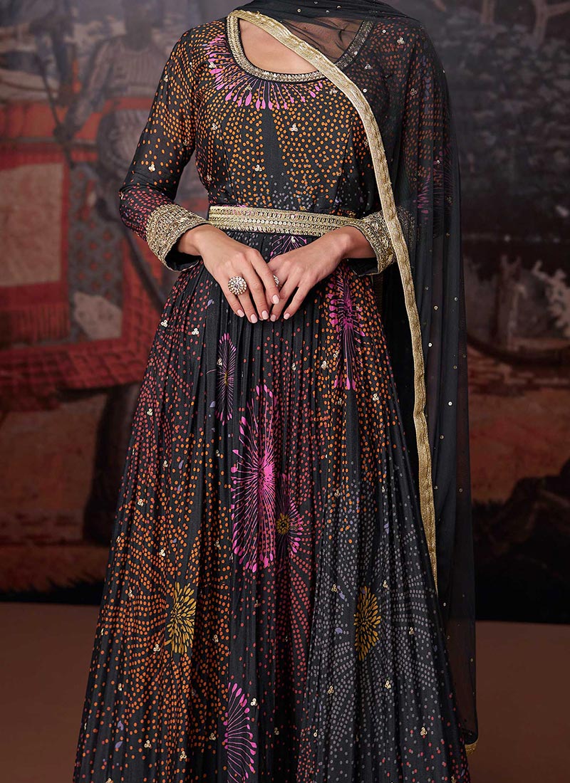 Shop Black Faux Georgette Embroidered Anarkali Suit Party Wear Online ...