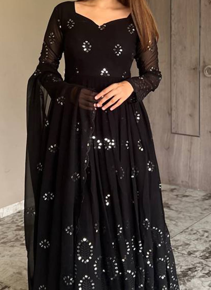 Shop Black Faux Georgette Embroidered Anarkali Suit After Six Wear ...