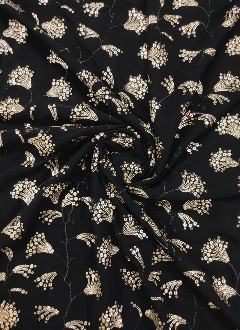 Shop Black Faux Georgette Embroidered Sequins Fabric in UK - Cbazaar