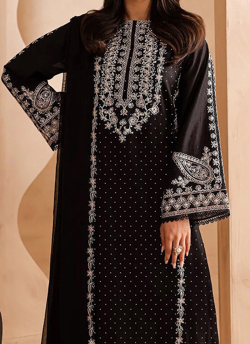 Shop Black Georgette Embroidered Straight Pant Suit Festive Wear Online ...