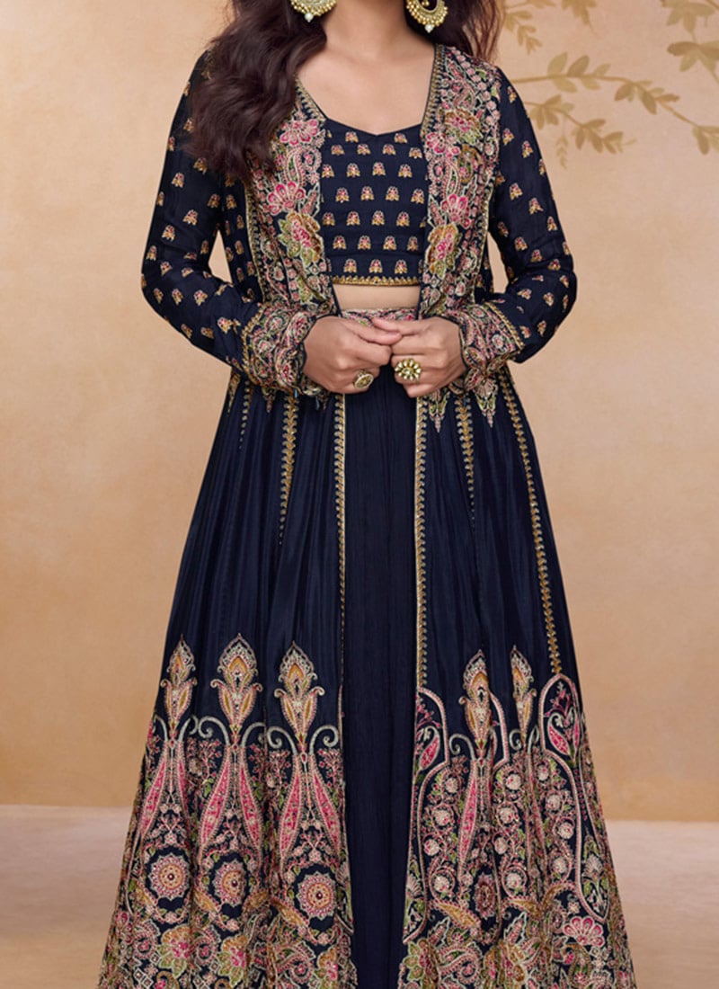 Shop Black Georgette Hand Embroidered Indowwestern Palazzo Jacket Set ...