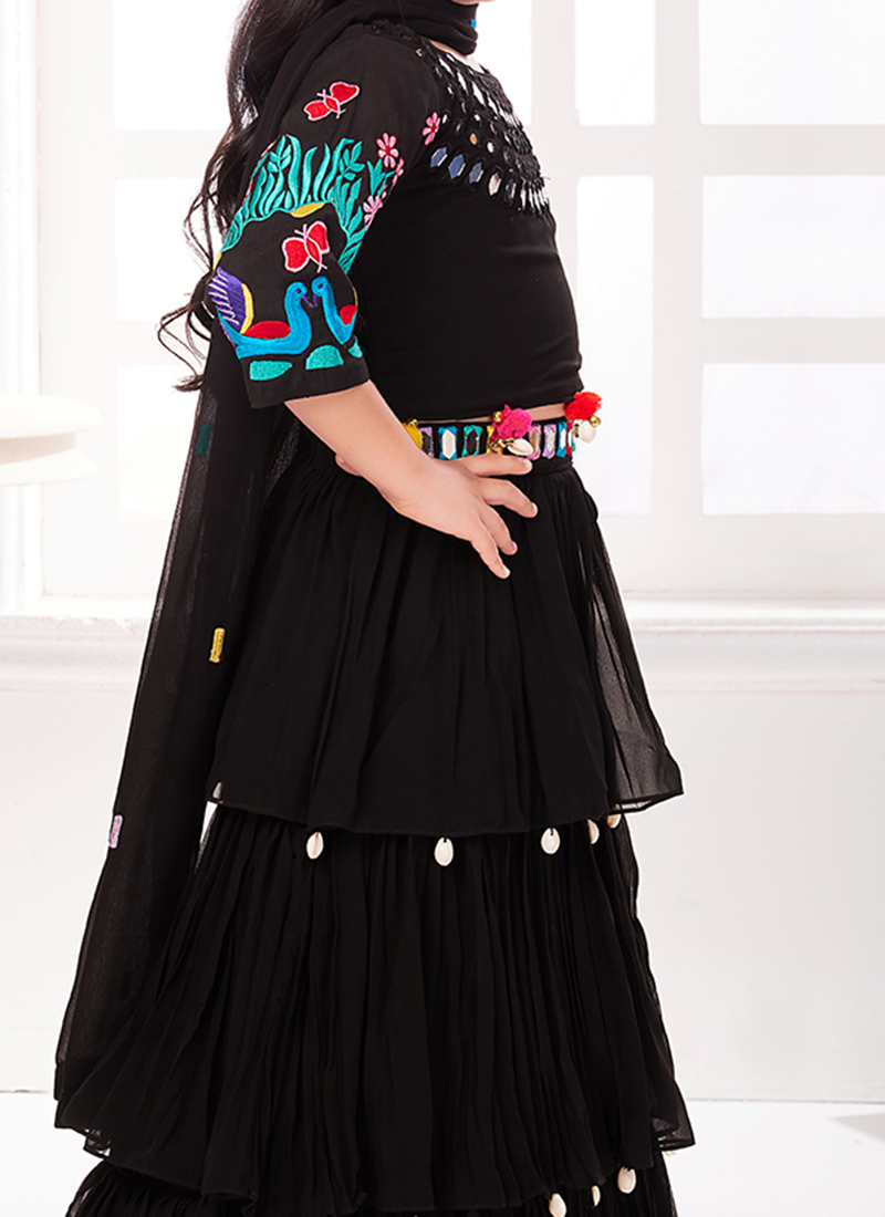 Shop Black Georgette Kutch Work Kids Girls Chaniya Choli For Gorgeous ...