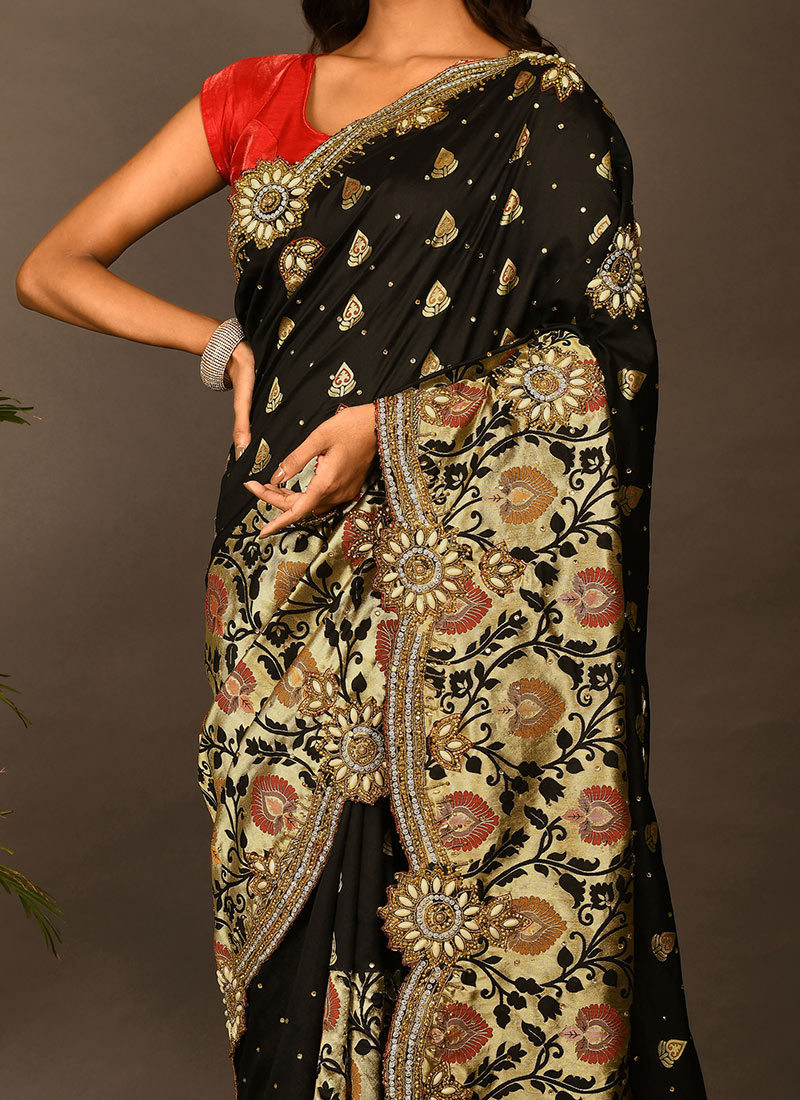 Hand Embroidered Sarees | Zardosi Sarees | Zari Stone work sarees