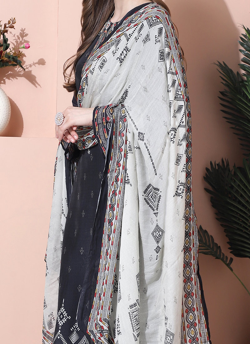 Buy Black Muslin Digital Print Straight Pant Suit After Six Wear Online ...