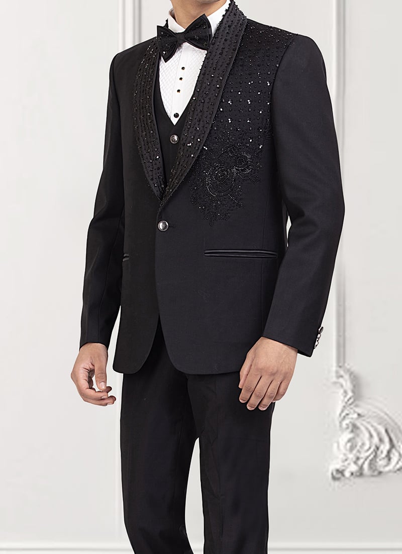 Shop Black Rayon Beads Hand Embroidered Suit Wedding Wear in UK - Cbazaar