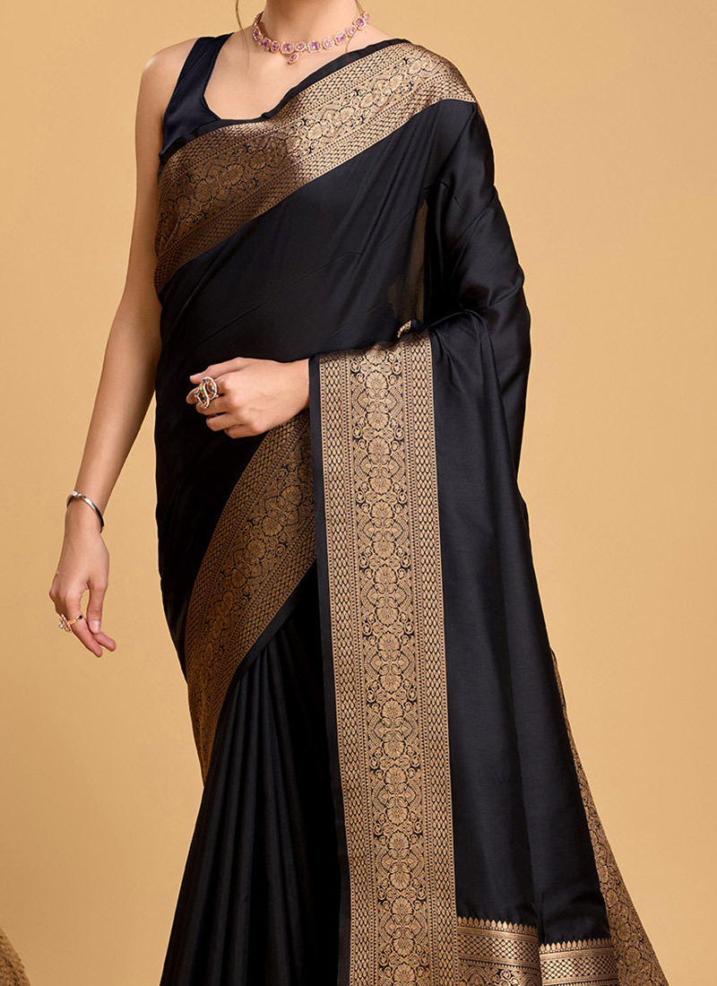 Buy Black Soft Silk Zari Woven Classic Saree Festive Wear Online at ...