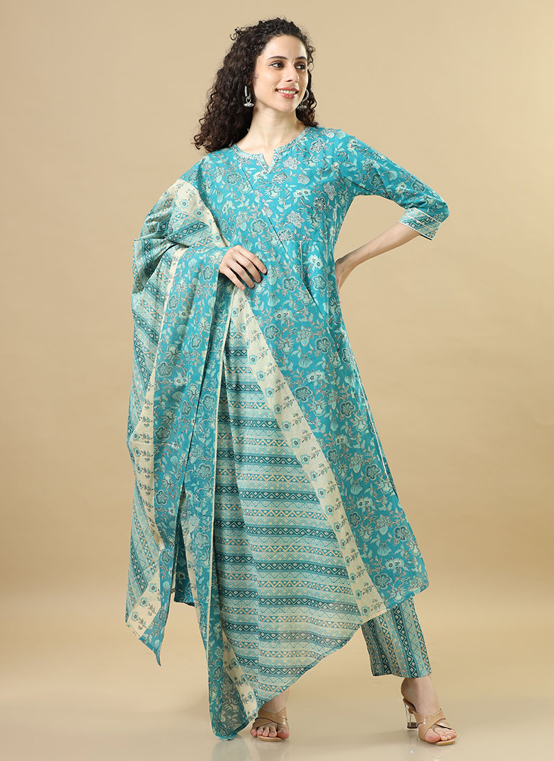 Shop Blended Cotton Floral Print Straight Pant Suit After Six Wear ...