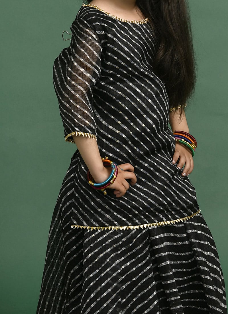 Shop Blended Cotton Kota Printed Kids Girls Kurta Skirt Set Party Wear ...