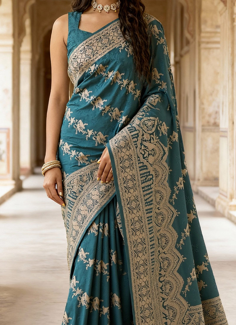Buy Blue Banarasi Silk Jacquard Zari Saree Festive Wear Online at Best ...