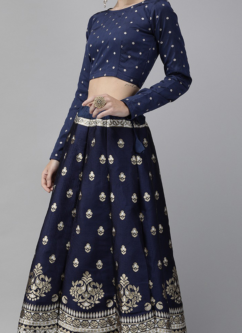 Shop Blue Benarasi Silk Brocade Simple Party Wear A Line Lehenga ...