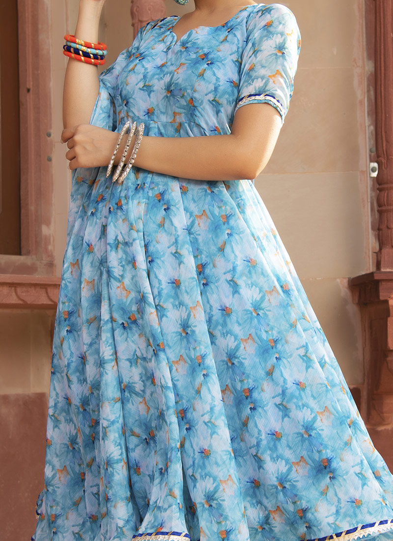 Buy Blue Chinon Gota Frock Anarkali Suit After Six Wear Online at Best ...