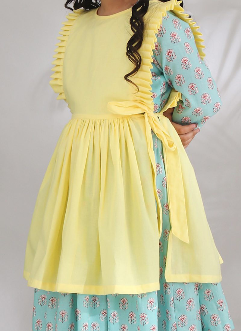 Shop Blue Cotton Printed A Line Dress for Girl Kids Leisure Wear Online ...