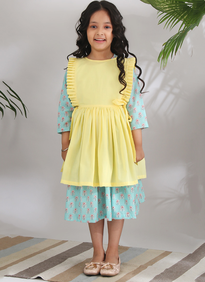 Shop Blue Cotton Printed A Line Dress for Girl Kids Leisure Wear Online ...