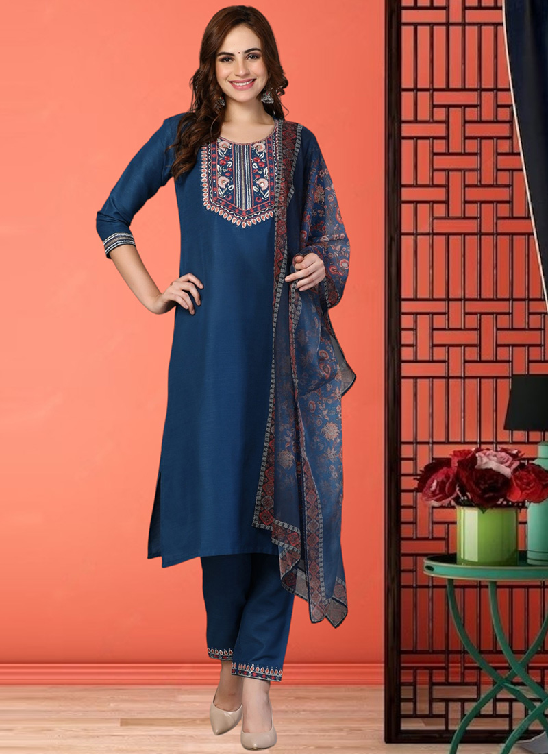 Buy Blue Embroidered Rayon Straight Pant Suit After Six Wear Online at ...