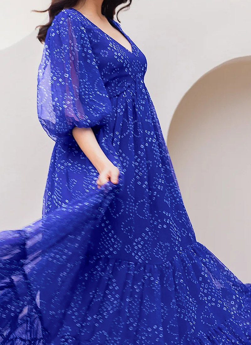 Shop Blue Faux Georgette Digital Print Maxi Dress After Six Wear Online ...