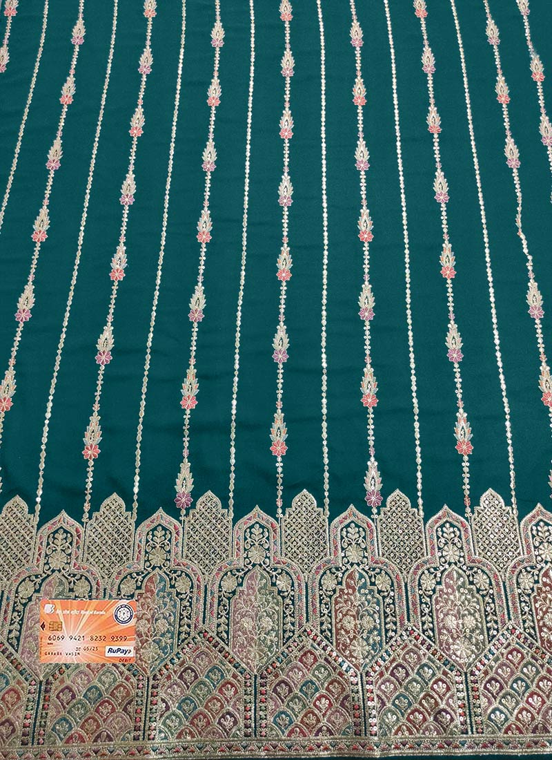 Shop Peacock Blue Georgette Embroidered Fabric in India - Cbazaar