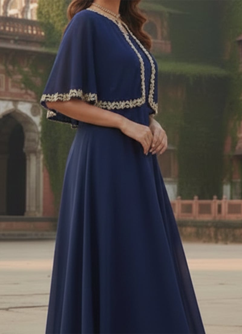 Buy Blue Georgette Stones Poth Work Gown After Six Wear Online at Best ...