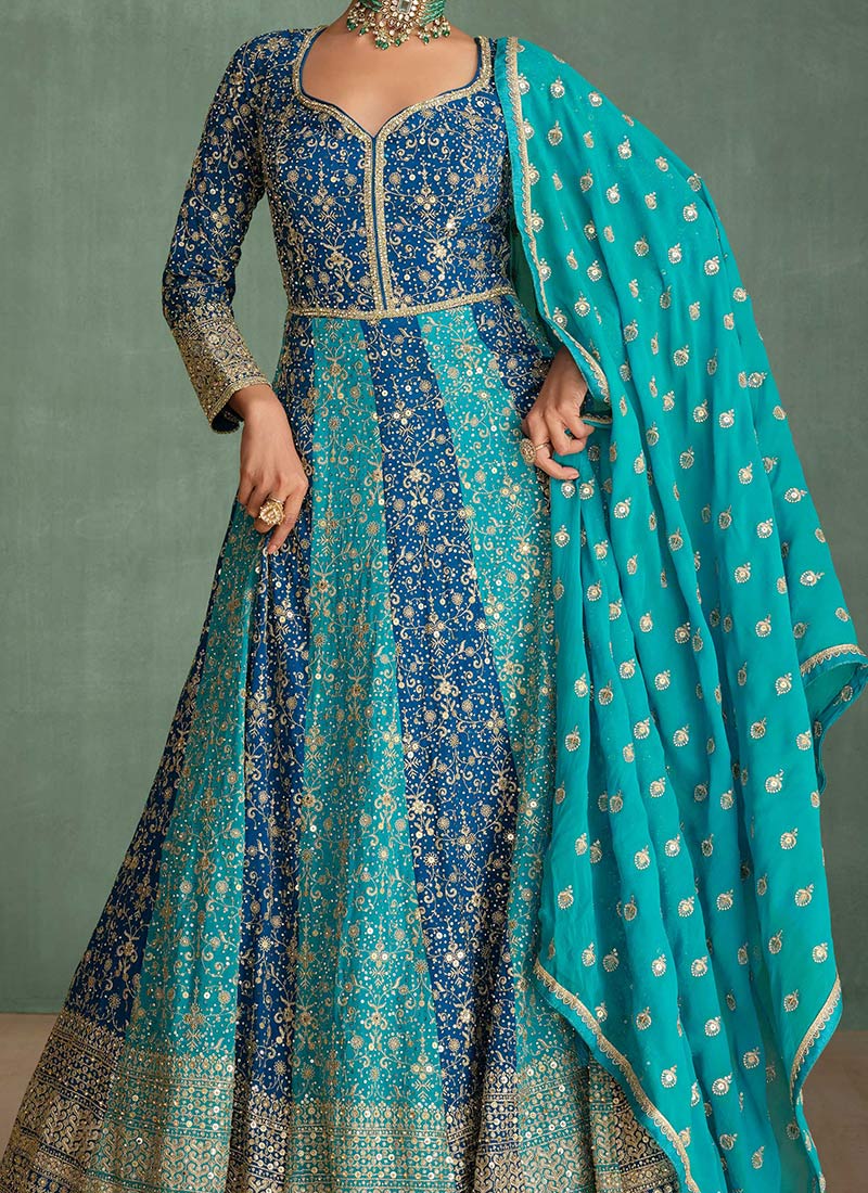 Buy Blue Faux Georgette Zari Embroidered Stunning Anarkali Suit Wedding ...