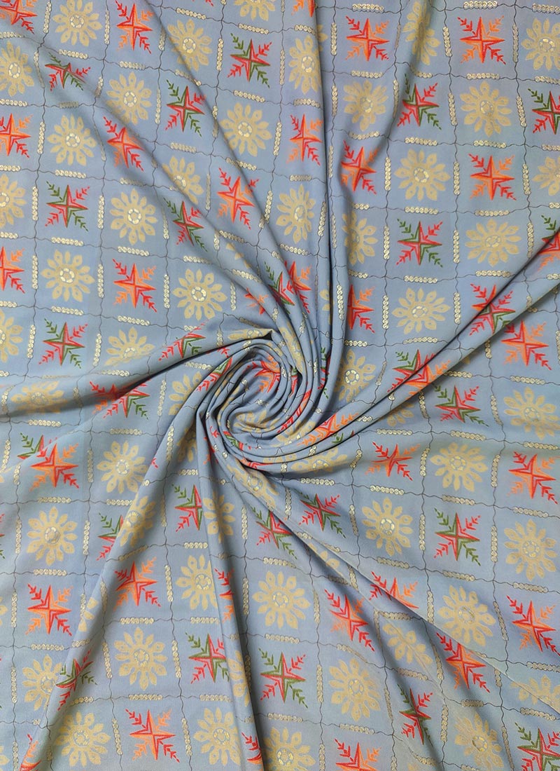 Buy Blue Foil Print Muslin Fabric Online at Best Price | Cbazaar